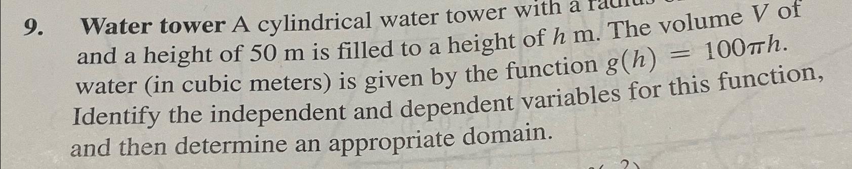 Solved Water tower A cylindrical water tower with a and a | Chegg.com