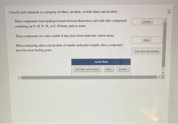 Solved Classify each statement as a property of ethers, | Chegg.com