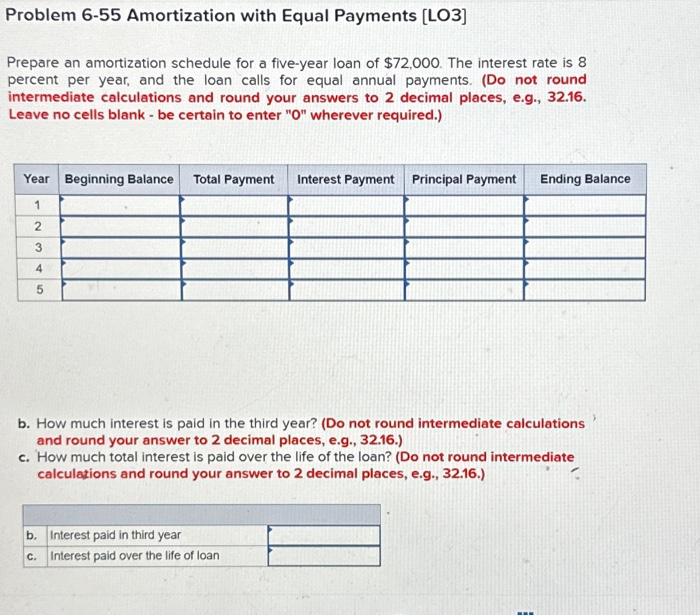 Solved Problem 6-55 Amortization with Equal Payments [LO3] | Chegg.com