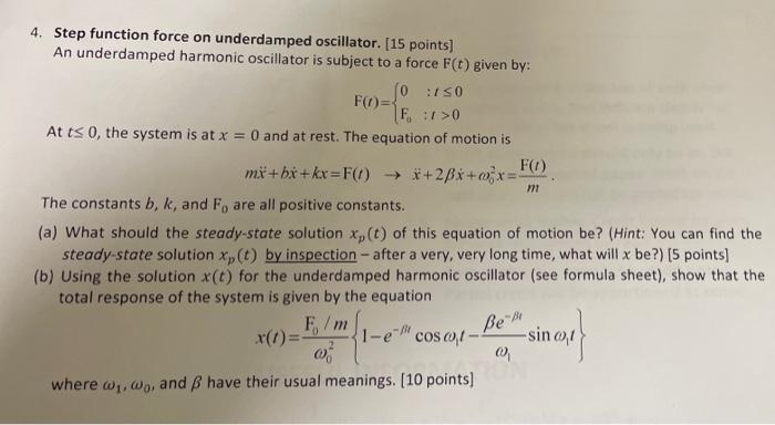 4. Step function force on underdamped oscillator. [15 | Chegg.com