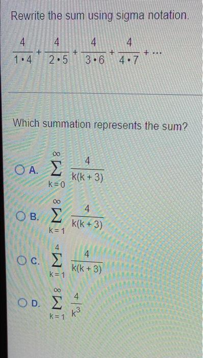 Solved Rewrite the sum using sigma notation. 4 4 4 4 4 1.4 Η | Chegg.com