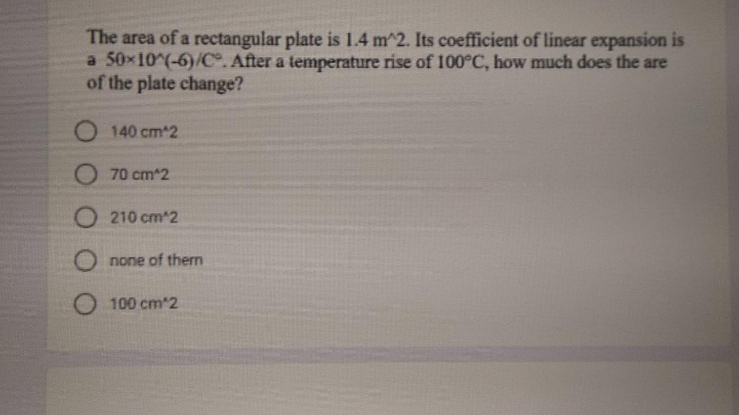 Solved The area of a rectangular plate is 1.4 m 2. Its | Chegg.com