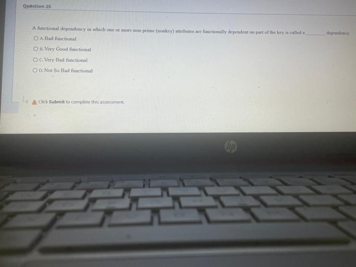 Solved A functional dependency in which one or more non | Chegg.com