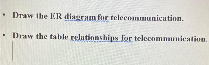 Draw the ER diagram for telecommunication. Draw the | Chegg.com