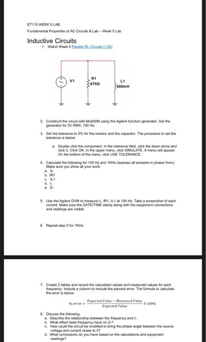 Solved ET115 WEEK 5 LAB Fundamental Properties of AC Crouts | Chegg.com