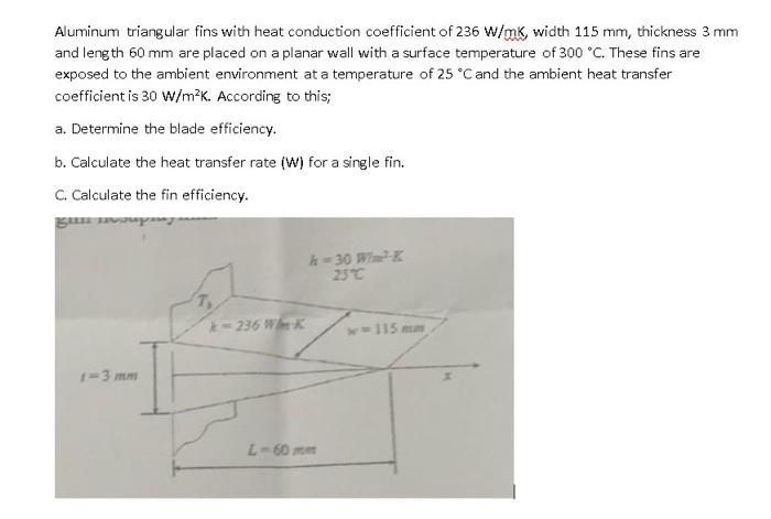 Solved Aluminum triangular fins with heat conduction | Chegg.com