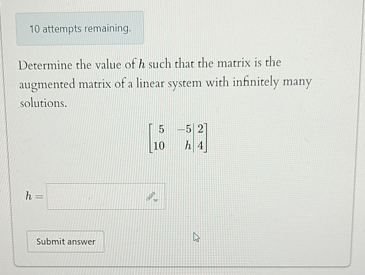 10 ﻿attempts remaining.Determine the value of h ﻿such | Chegg.com