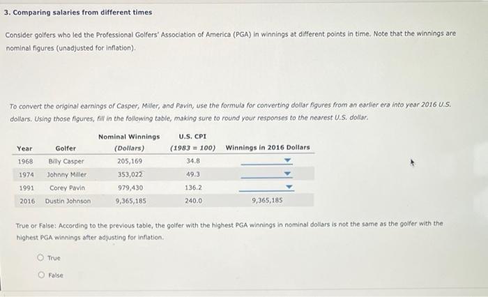 Solved 3. Comparing salaries from different times Consider | Chegg.com