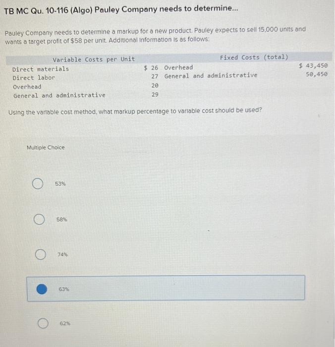 Solved TB MC Qu. 10-116 (Algo) Pauley Company needs to | Chegg.com