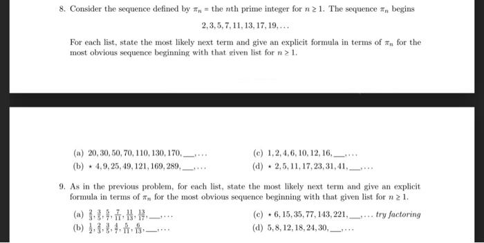 Solved 8. Consider the sequence defined by n = the nth prime | Chegg.com