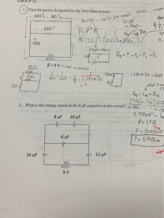 Solved 1. Find the power dissipated by the 10.0 -Ohm | Chegg.com
