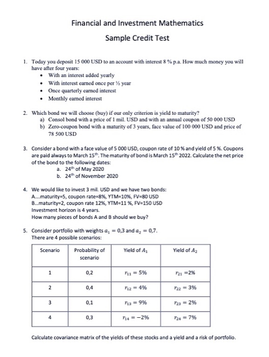 Solved Financial and Investment Mathematics Sample Credit | Chegg.com
