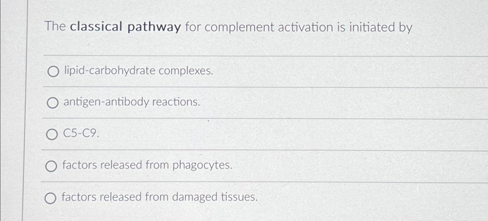 Solved The classical pathway for complement activation is | Chegg.com