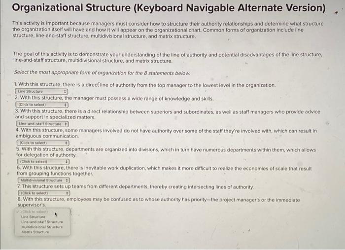 Solved Organizational Structure (Keyboard Navigable | Chegg.com
