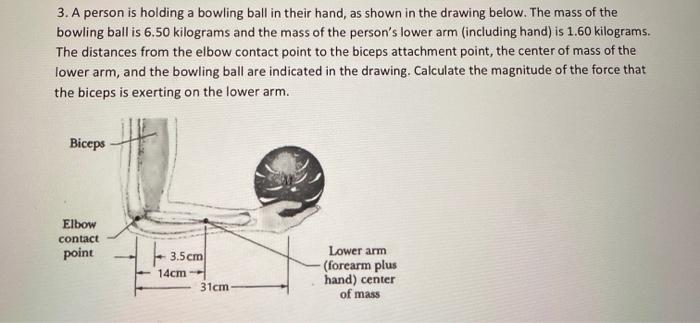 Solved 3. A person is holding a bowling ball in their hand, | Chegg.com