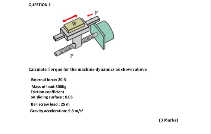 Solved QUESTION 1 Calculate Torque for the machine dynamics | Chegg.com