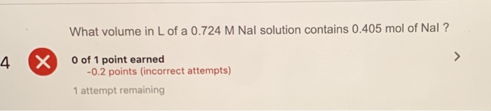 Solved What volume in L of a 0.724 M Nal solution contains | Chegg.com