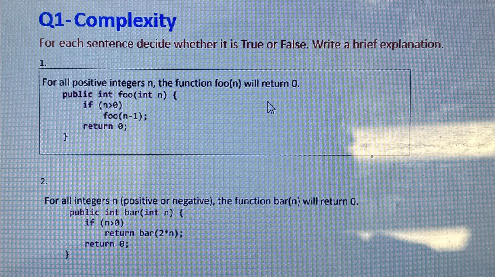 Solved Q1-ComplexityFor each sentence decide whether it is | Chegg.com