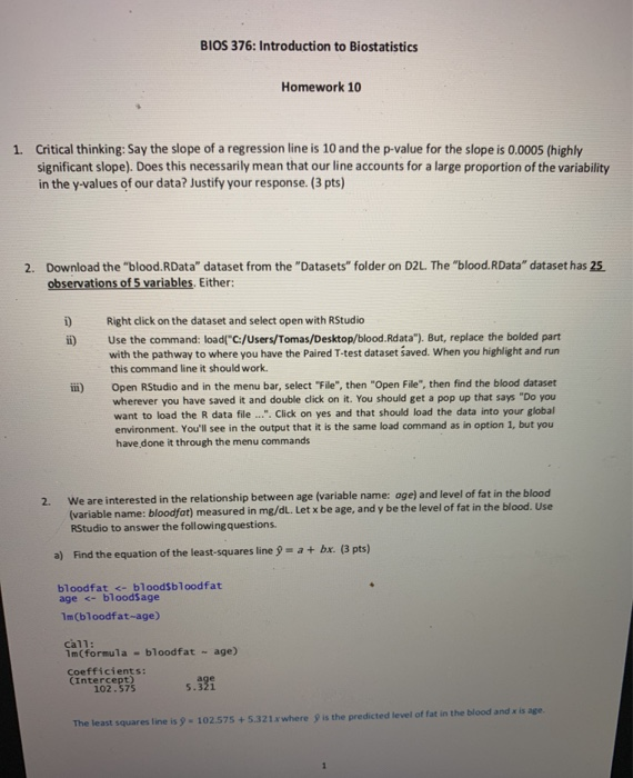 Solved BIOS 376: Introduction to Biostatistics Homework 10 1 | Chegg.com