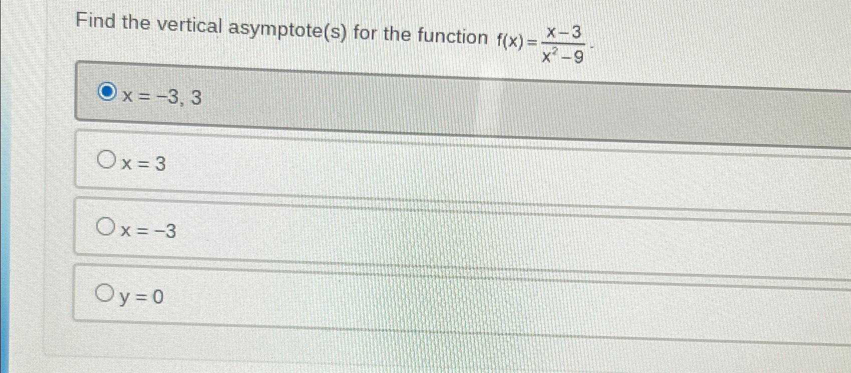 Solved Find the vertical asymptote(s) ﻿for the function | Chegg.com