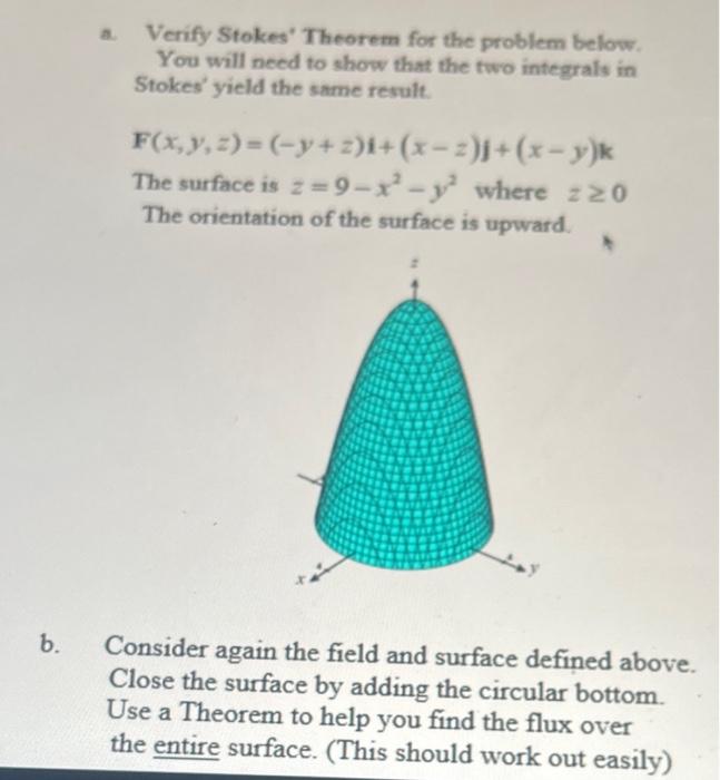 Solved a. Verify Stokes' Theorem for the problem below. You | Chegg.com