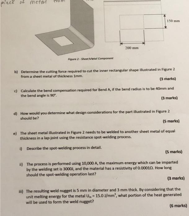 Solved piece of metal 150 mm 200 mm Figure 2-Sheet Metal | Chegg.com