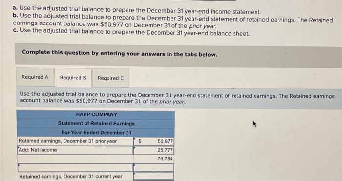 Solved The adjusted trial balance for Happ Company follows. | Chegg.com