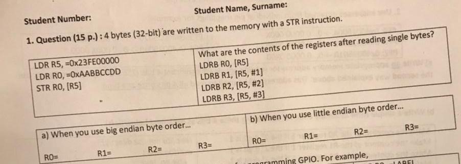 Solved Student Number:Student Name, Surname:Question ( 15 | Chegg.com