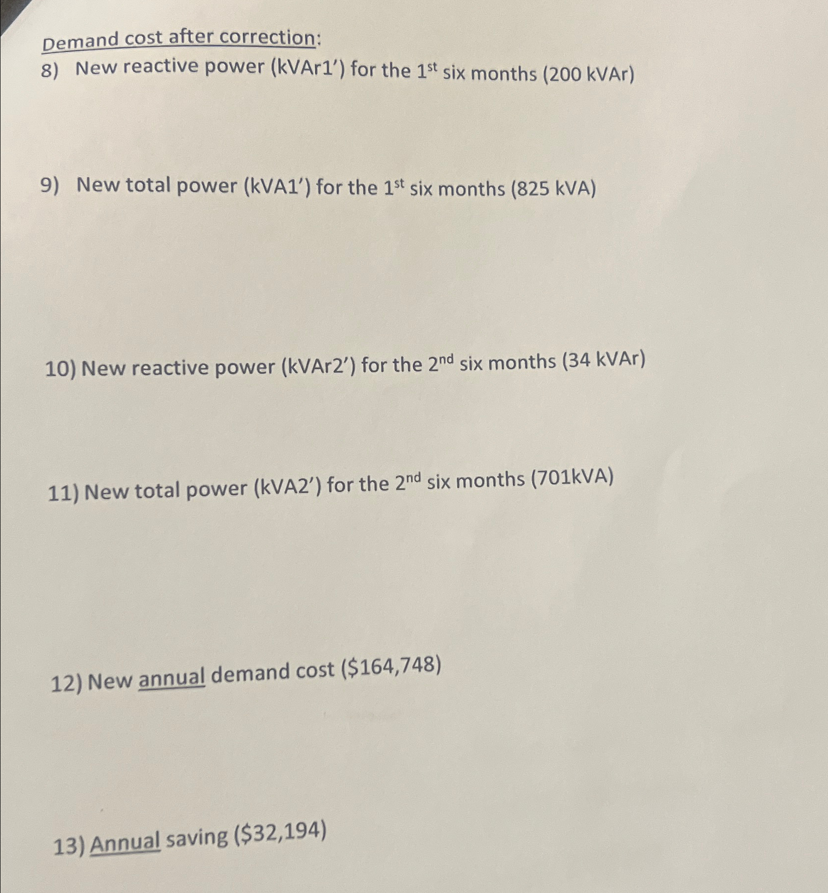 Solved Demand cost after correction:New reactive power | Chegg.com