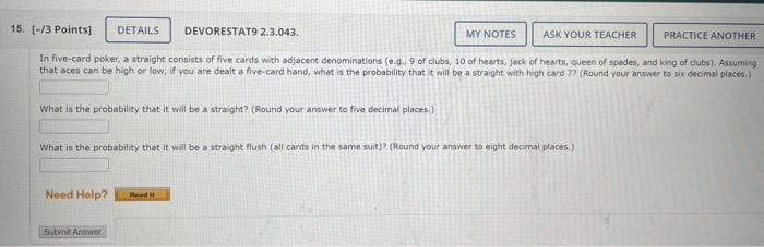 Solved In five-card poker, a straight consists of five cards | Chegg.com