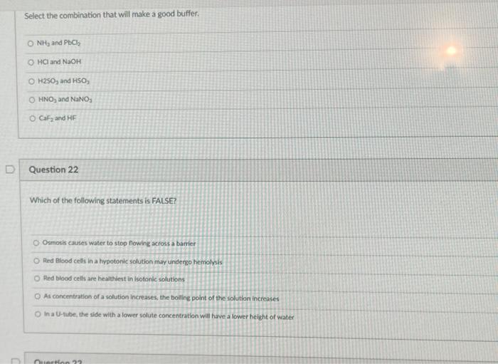 Solved Select the combination that will make a good buffer. | Chegg.com