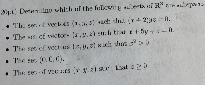 Solved 20pt) Determine which of the following subsets of R3 | Chegg.com
