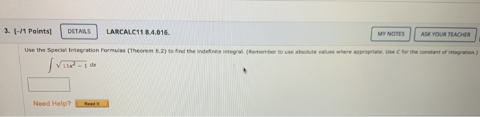 Solved 3. [-/1 Points) DETAILS LARCALC11 8.4.016. MY NOTES | Chegg.com