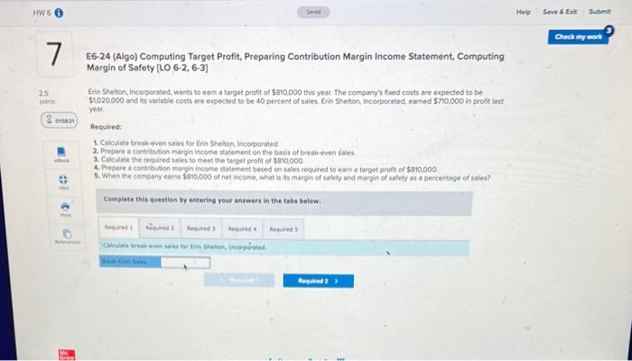 Solved E6-24 (Algo) Computing Target Profit, Preparing | Chegg.com