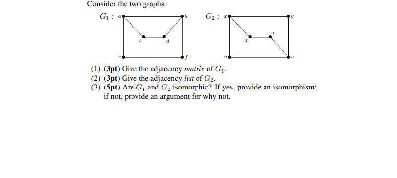 Solved Consider the two graphsG(1) (3pt) ﻿Give the adjacency | Chegg.com