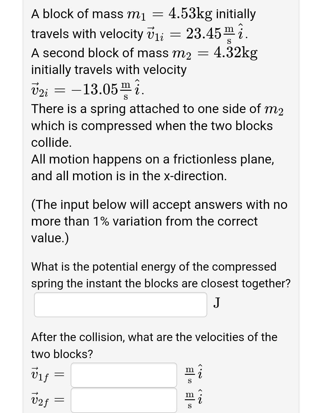 Solved A block of mass m1=4.53 kg initially travels with | Chegg.com