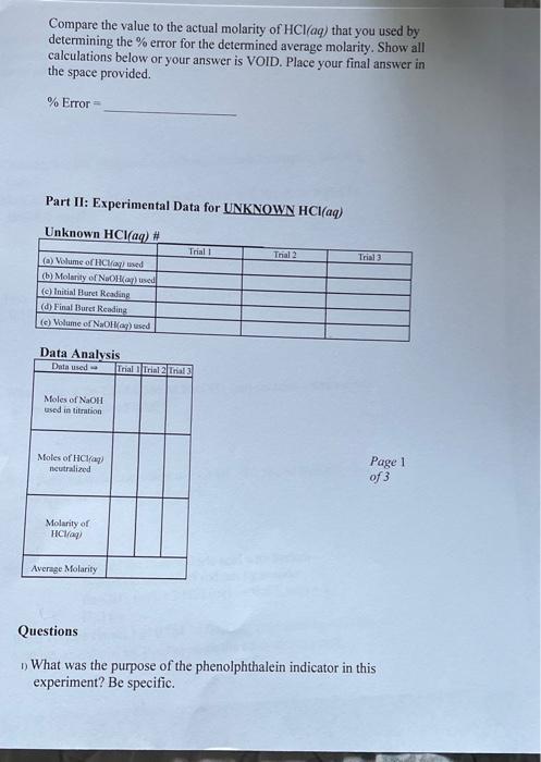 Solved Titration of Hydrochlorie Acid using Beyond Labz Part | Chegg.com