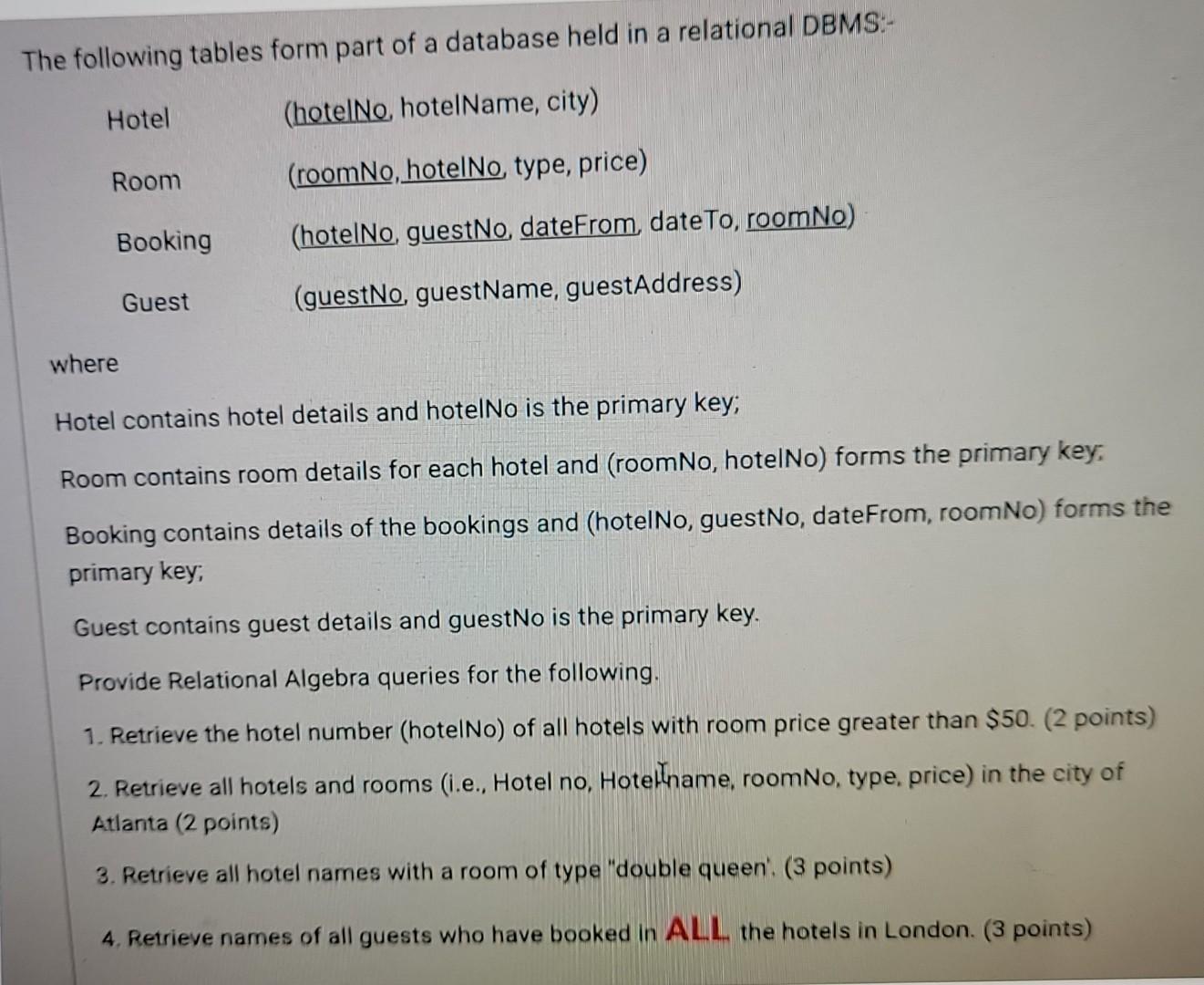 Solved The following tables form part of a database held in | Chegg.com