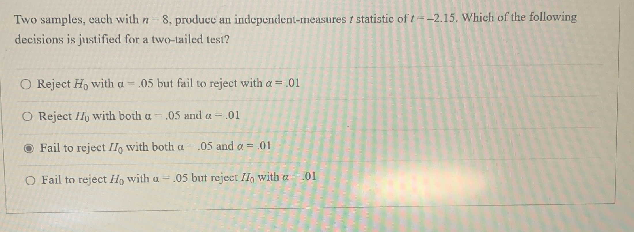 Solved Two samples, each with n=8, ﻿produce an | Chegg.com