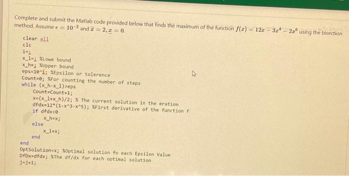 Solved Complete and submit the Matlab code provided below | Chegg.com