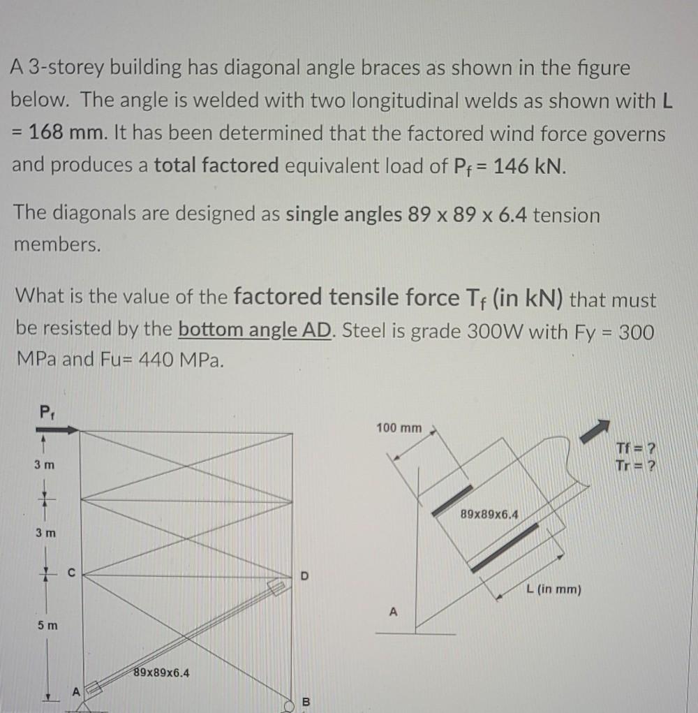 Solved A 3-storey building has diagonal angle braces as | Chegg.com