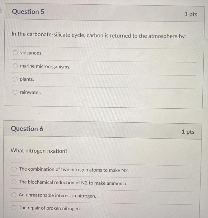 Solved Question 5 1 pts In the carbonate-silicate cycle, | Chegg.com