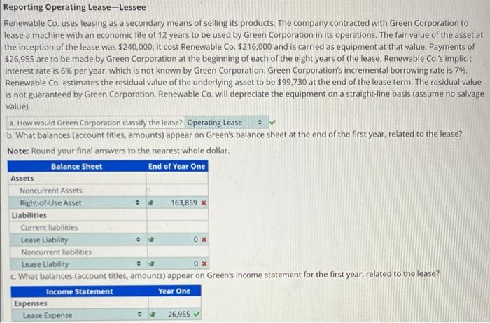 Solved Reporting Operating Lease-Lessee Renewable Co. uses | Chegg.com