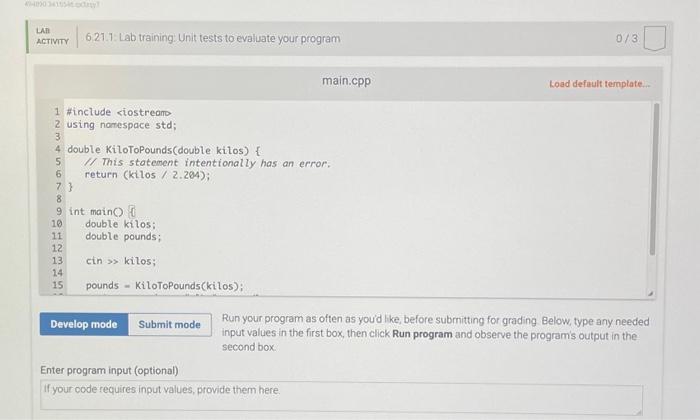 Solved 6.21 Lab training: Unit tests to evaluate your | Chegg.com