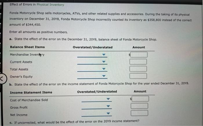 Solved Effect of Errors in Physical Inventory Fonda | Chegg.com