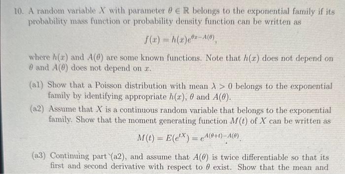 Solved A random variable with parameter belongs to the | Chegg.com