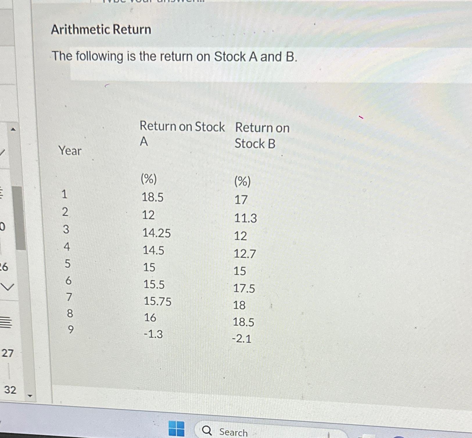 Solved Arithmetic Returnthe Following Is The Return On Stock