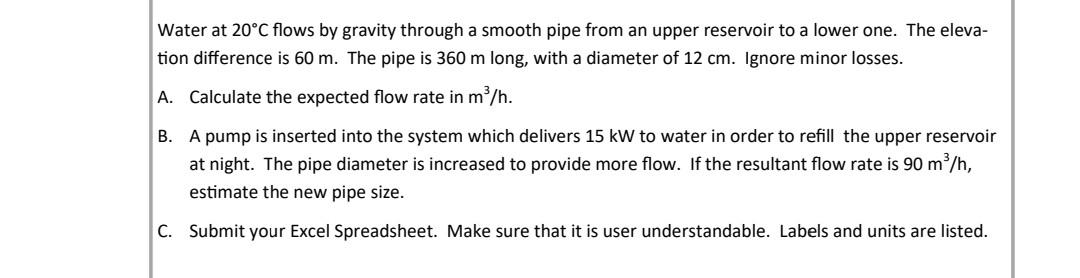 Solved Water at 20°C flows by gravity through a smooth pipe | Chegg.com