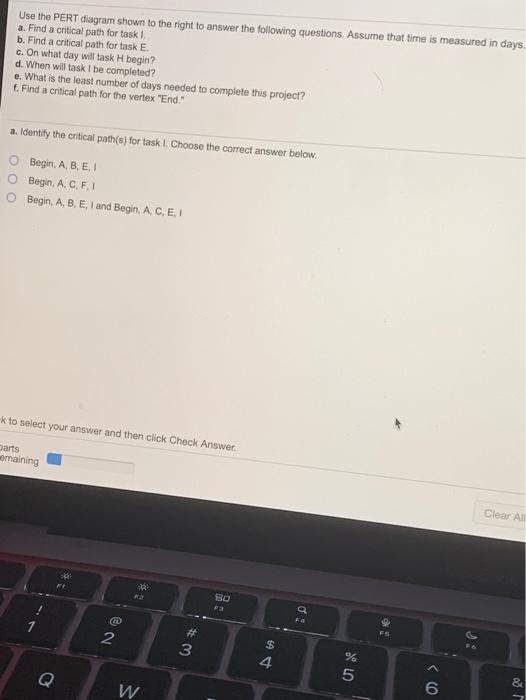 Solved Use the PERT diagram shown to the right to answer the | Chegg.com