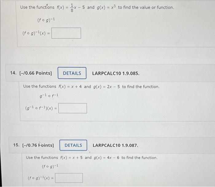 Solved Use the functions f(x)=81x−5 and g(x)=x3 to find the | Chegg.com